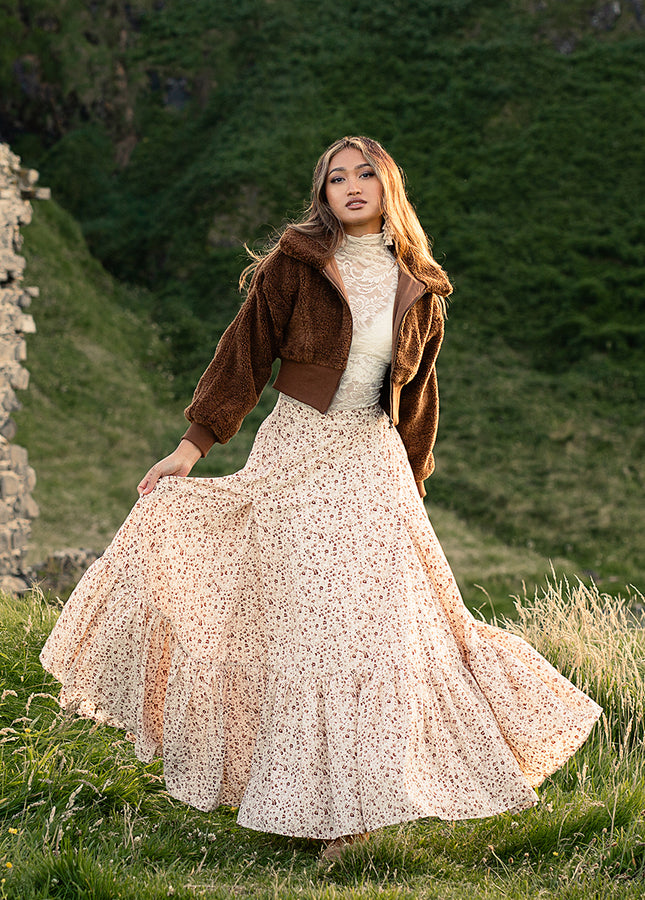 Annah Skirt in Neutral Floral - Joyfolie