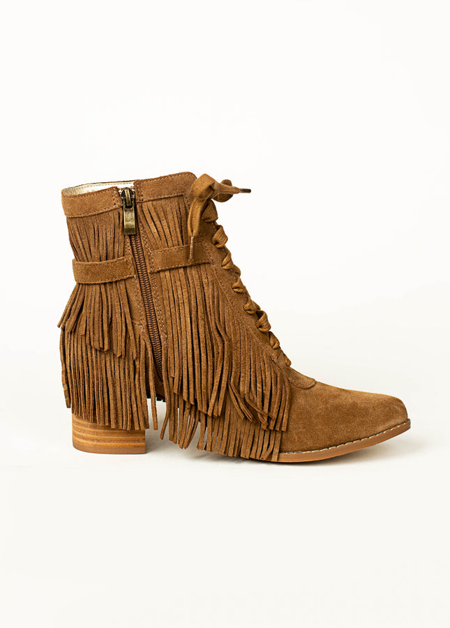 Nika Leather Fringe Boot in Pecan - Joyfolie