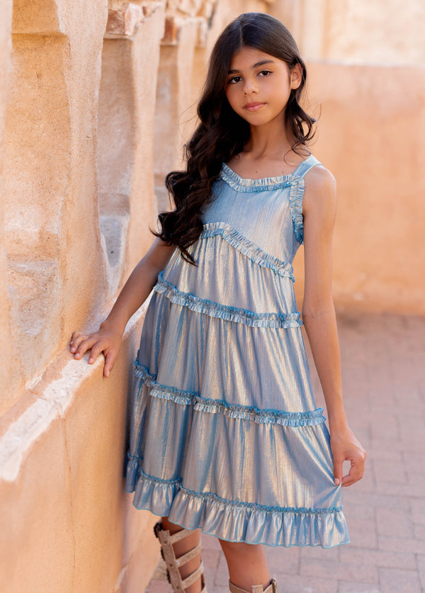 Darana Dress in Metallic Blue - Joyfolie