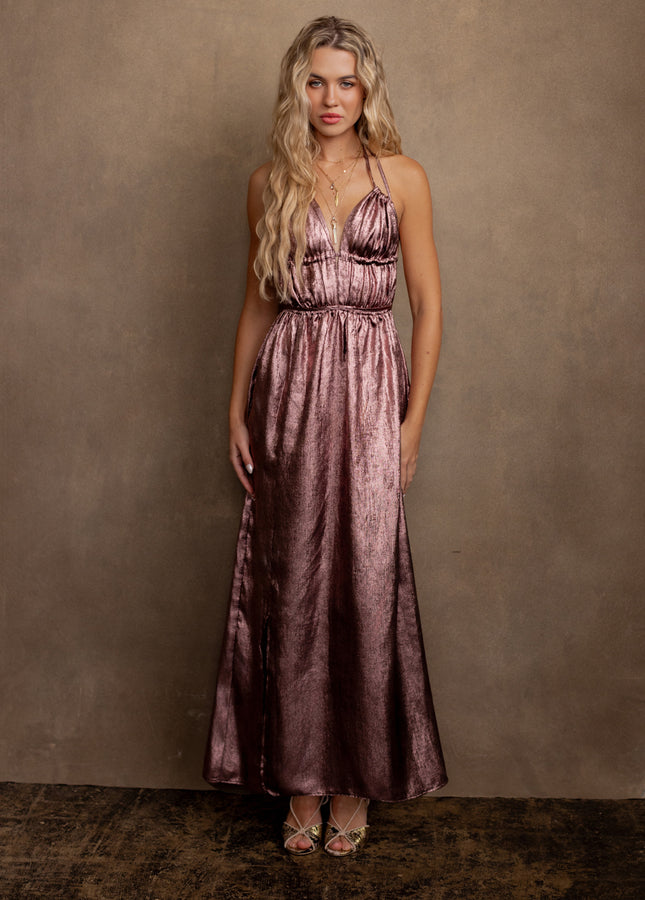 Gail Dress in Metallic Rose - Joyfolie