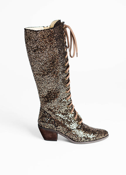 Bryce Boots in Bronze Sequin - Joyfolie