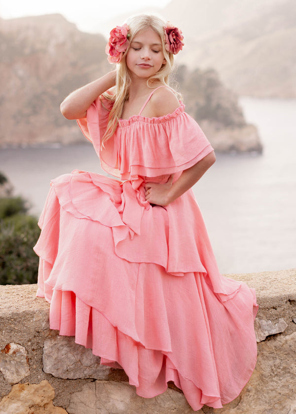 Litta Dress in Coral - Joyfolie
