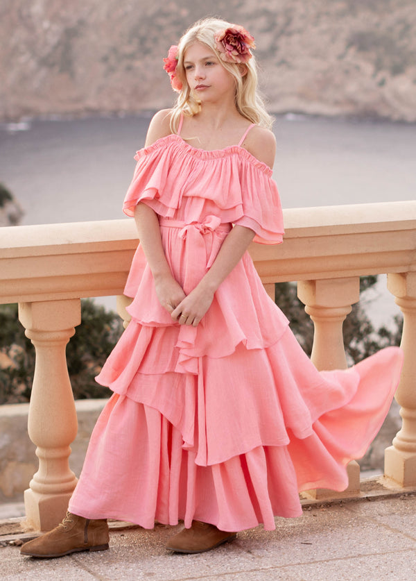 Litta Dress in Coral - Joyfolie