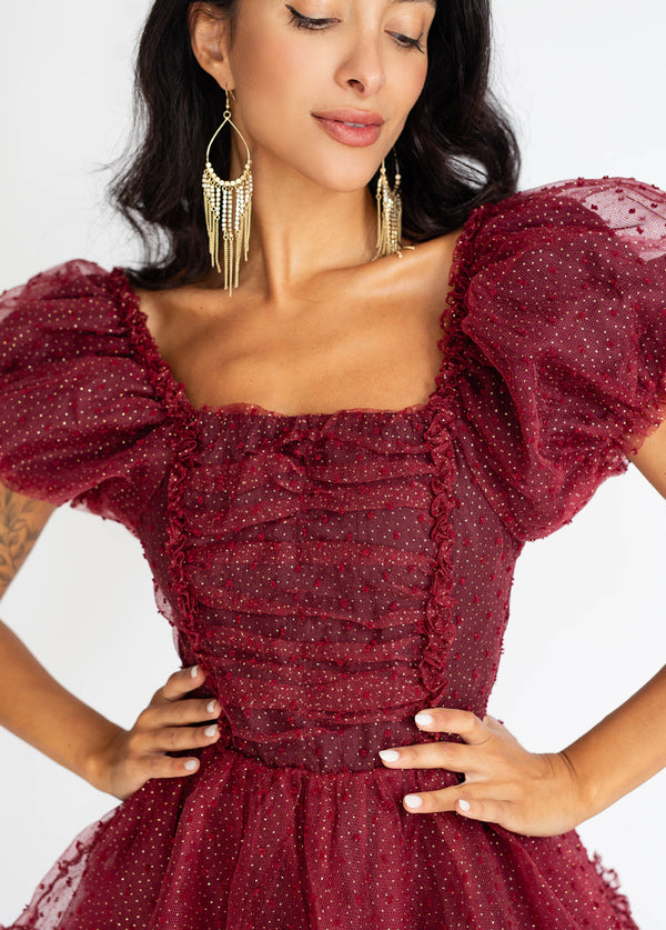 Perla Dress in Burgundy Dot - Joyfolie