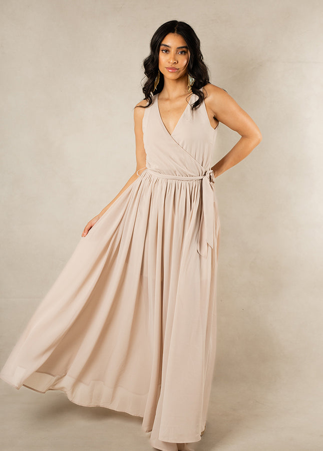 Miriam Dress in Sand | Bridesmaid | Sleeveless Maxi | Joyfolie Bridal