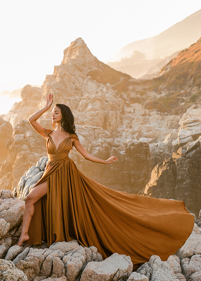 June Impact Dress in Dark Honey | Statement Maxi Dress | Joyfolie